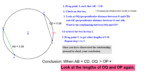 Equal Chords, Equidistant from Centre – GeoGebra