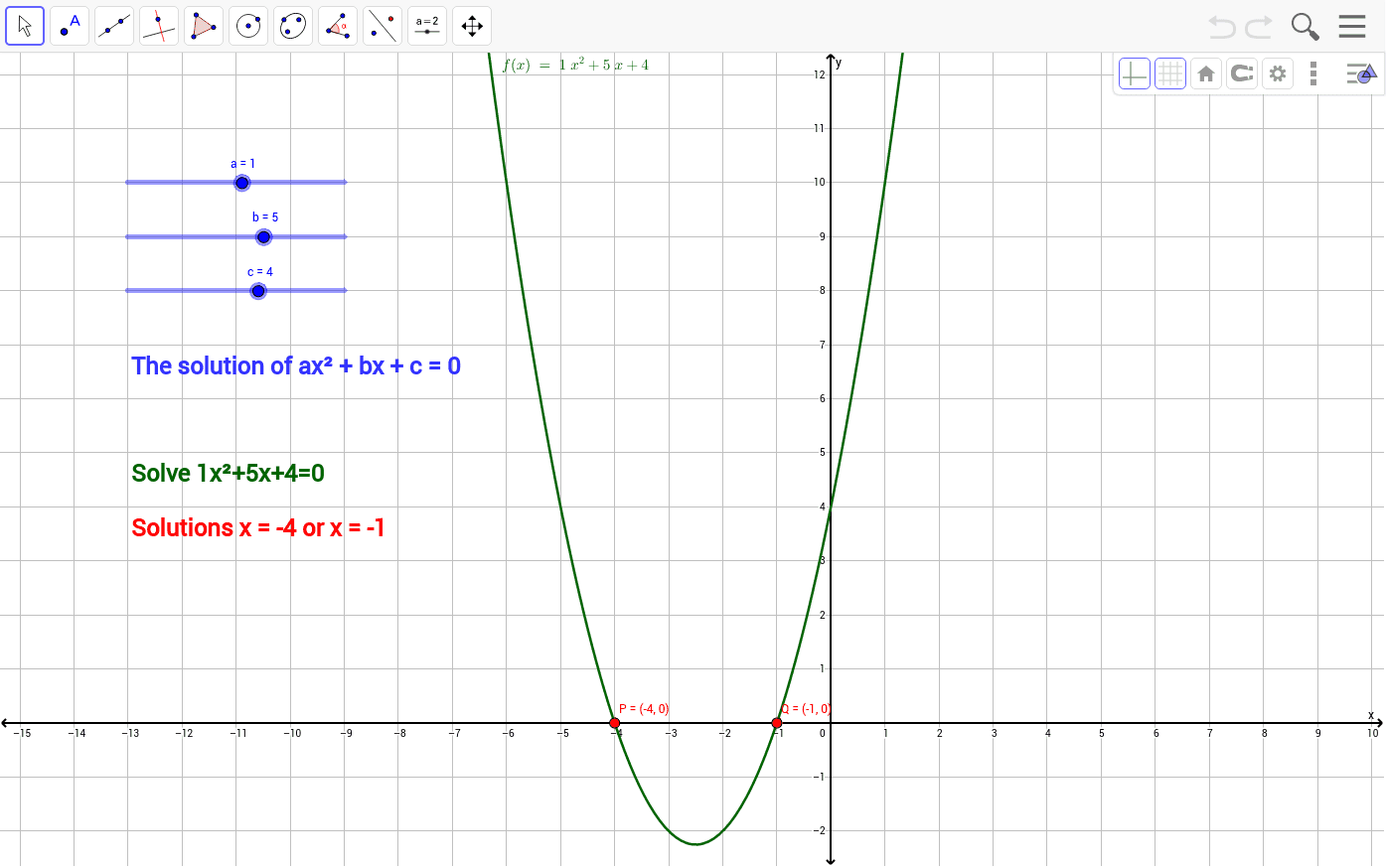 Quadratic Solver – GeoGebra