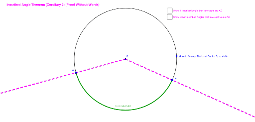 Inscribed Angle Theorem (Corollary 2) (Proof without Words) – GeoGebra