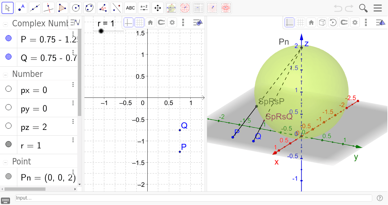 Figure 3 - The Riemann Sphere in GeoGebra – GeoGebra