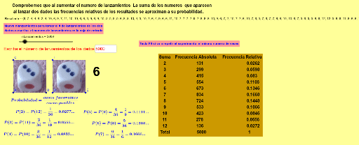 Lanzamiento de dos Dados n veces – GeoGebra