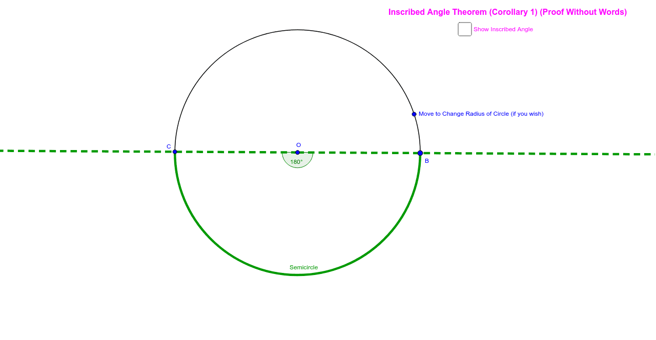 Inscribed Angle Theorem (Corollary 1) (Proof without Words) – GeoGebra