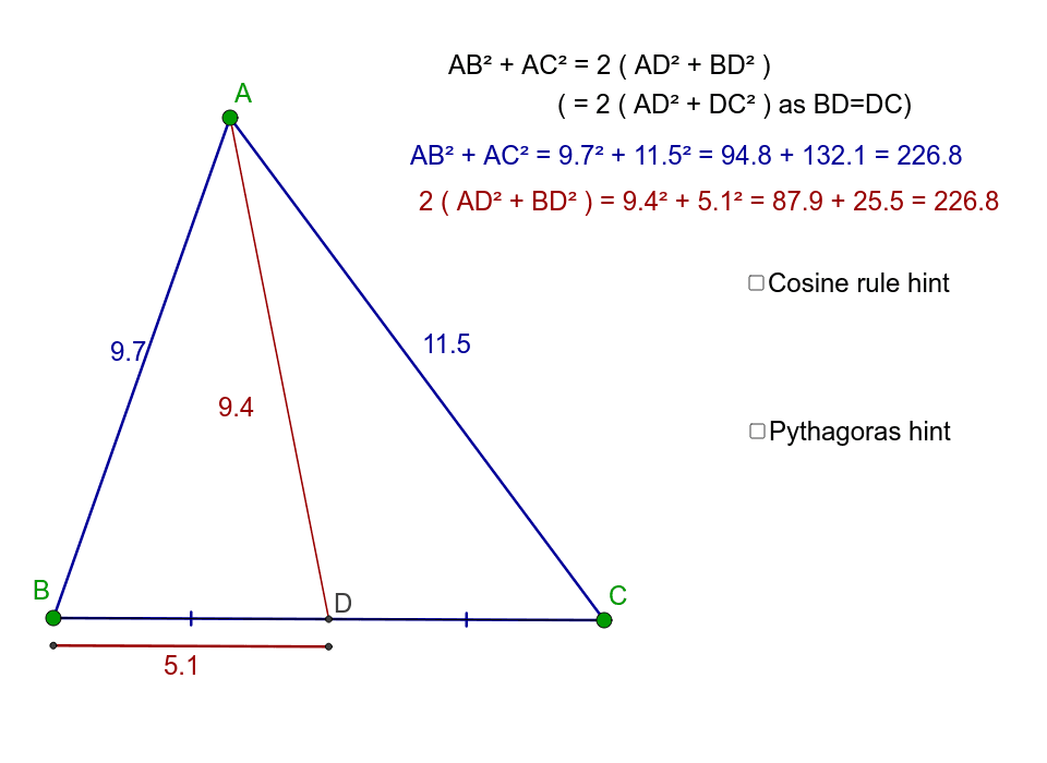Apollonius' median theorem – GeoGebra