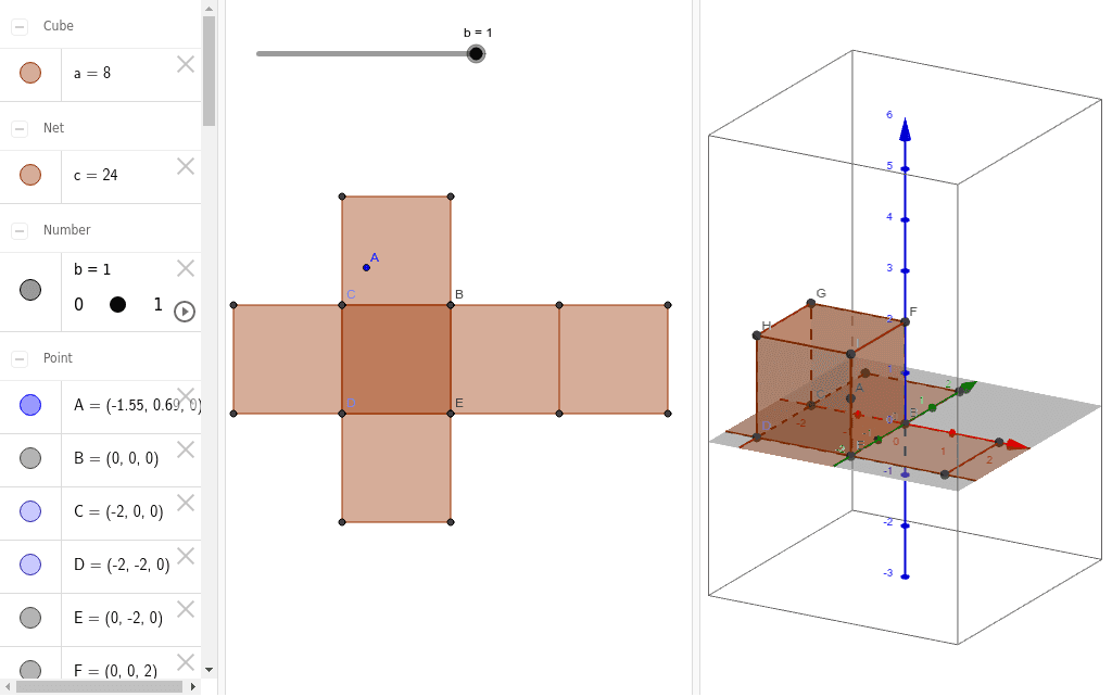 Cubo en 3D con su desarrollo – GeoGebra