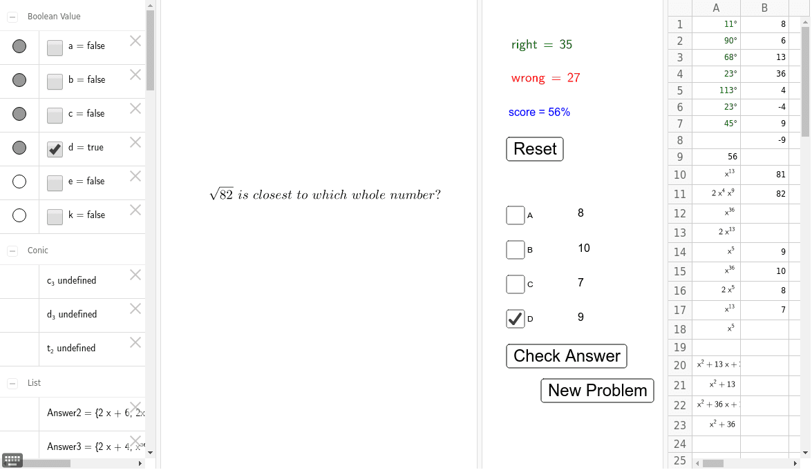 Kopi af Multiple Choice Template – GeoGebra