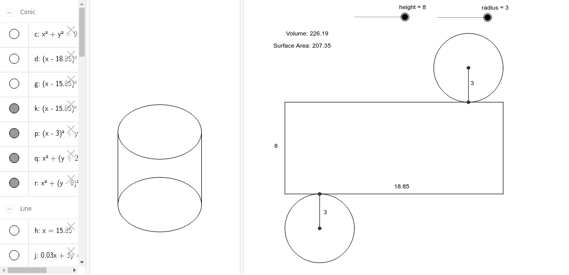 Cylinder Net and Dimensions – GeoGebra