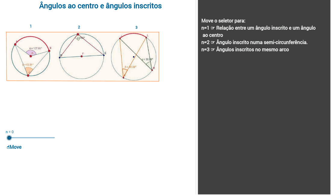 Relação entre ângulo ao centro e um ângulo inscrito – GeoGebra