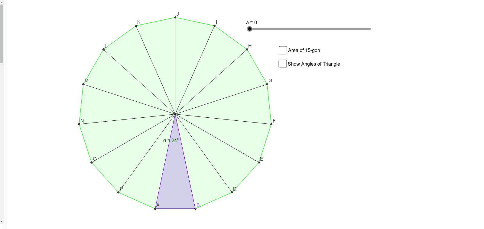 Mr. Smith's: Area of 15-gon, Perimeter P=180 – GeoGebra