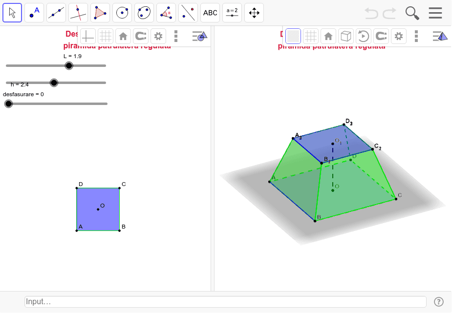 Desfășurarea trunchiului de piramidă patrulateră regulată – GeoGebra