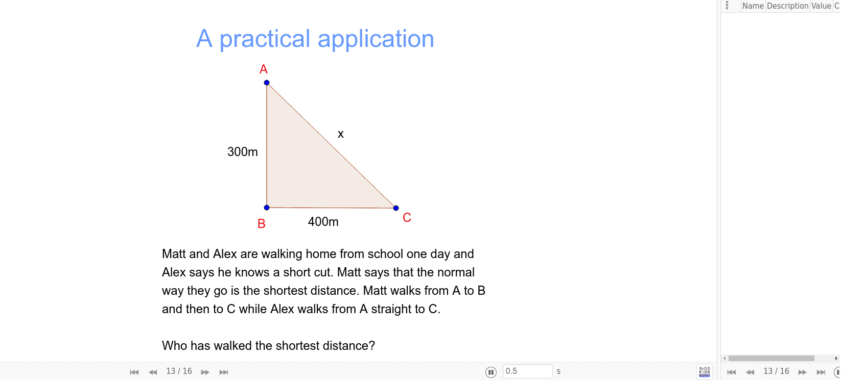 Pythagoras Theorem Revision And Practical Applications Geogebra