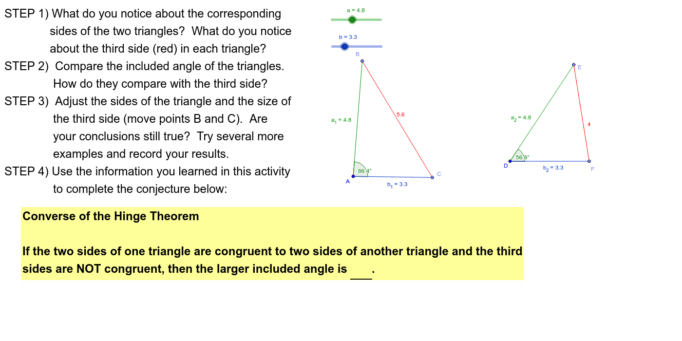 Investigation 1: The Converse (of the Hinge Theorem) – GeoGebra