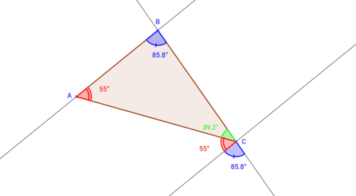 Project "Triangles explorers" : Sum of triangle's angles – GeoGebra