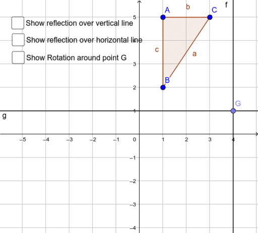 Reflection over two lines and Rotation about a point. – GeoGebra