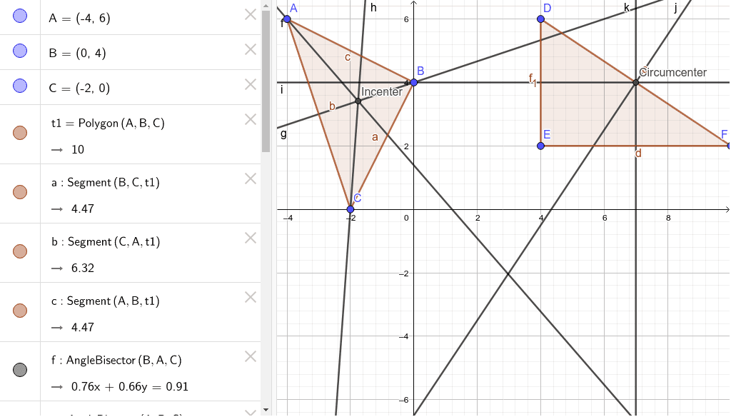 Incenter and Circumcenter – GeoGebra