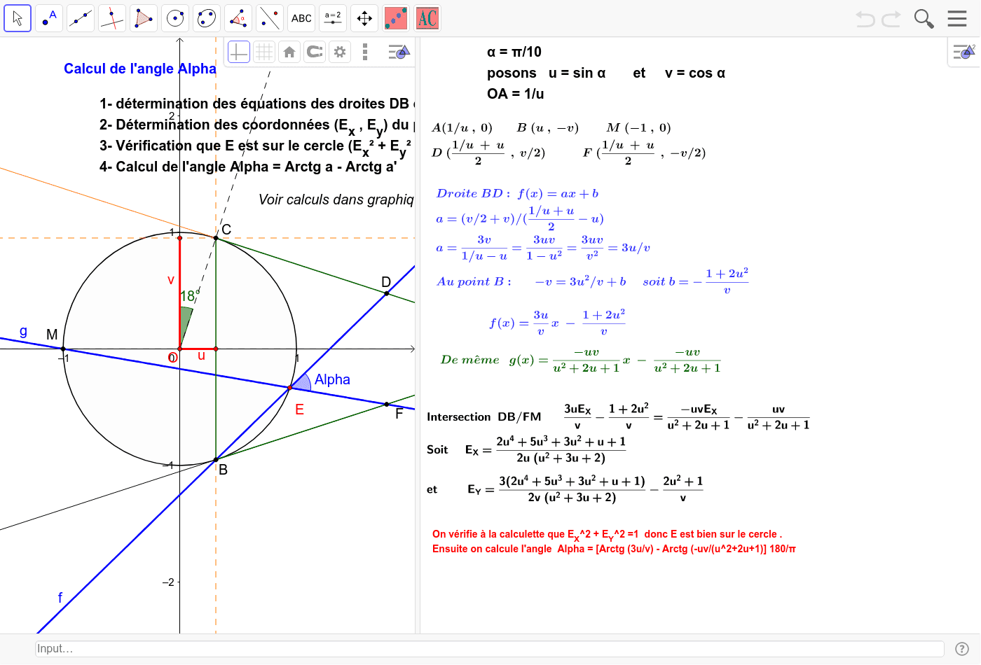 Calcul d'un angle – GeoGebra