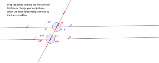 Confirming Conjectures: Parallel Lines And Transversal – GeoGebra