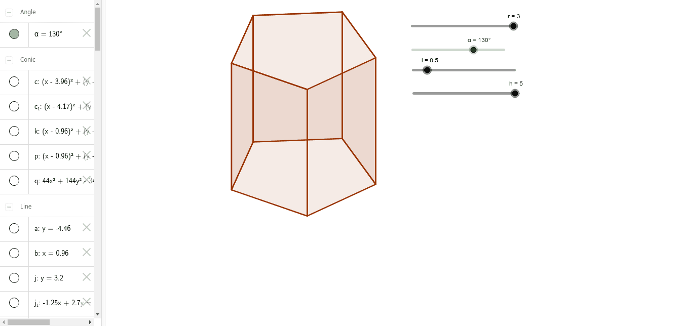 Prisma de base pentagonal(regular) em 3D – GeoGebra