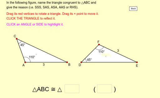 Naming Congruent Triangles with Reasons – GeoGebra