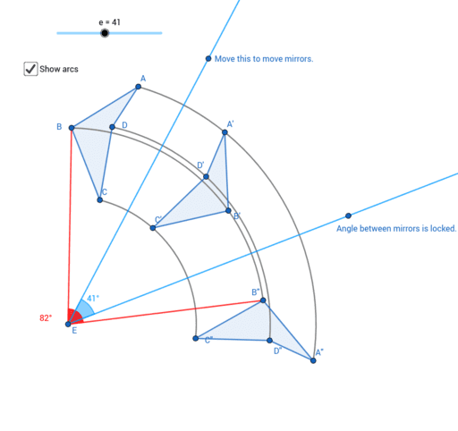 Reflection across two mirrors, labeled angles – GeoGebra