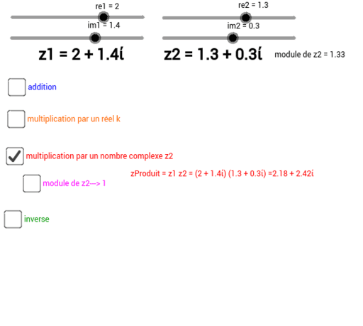 opérations avec les nombres complexes – GeoGebra