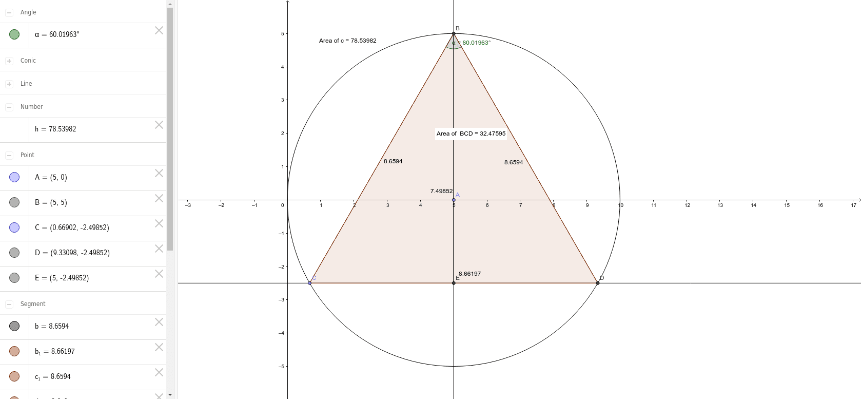 maximum area of inscribed triangle – GeoGebra