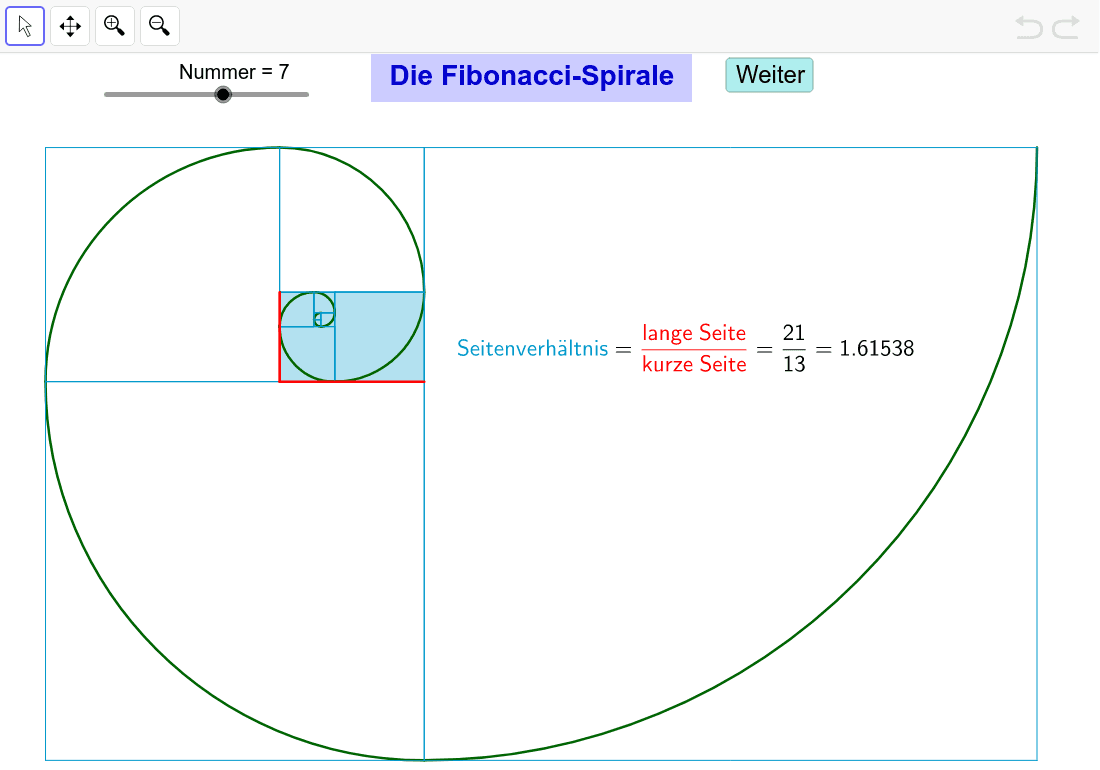 Fibonacci-Spirale als Näherung für den Goldenen Schnitt – GeoGebra