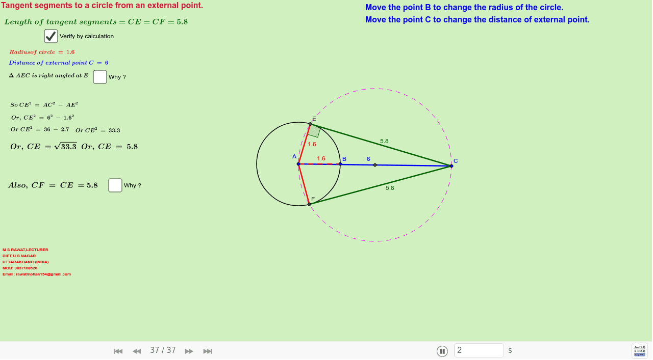 Tangent segments to a circle . – GeoGebra