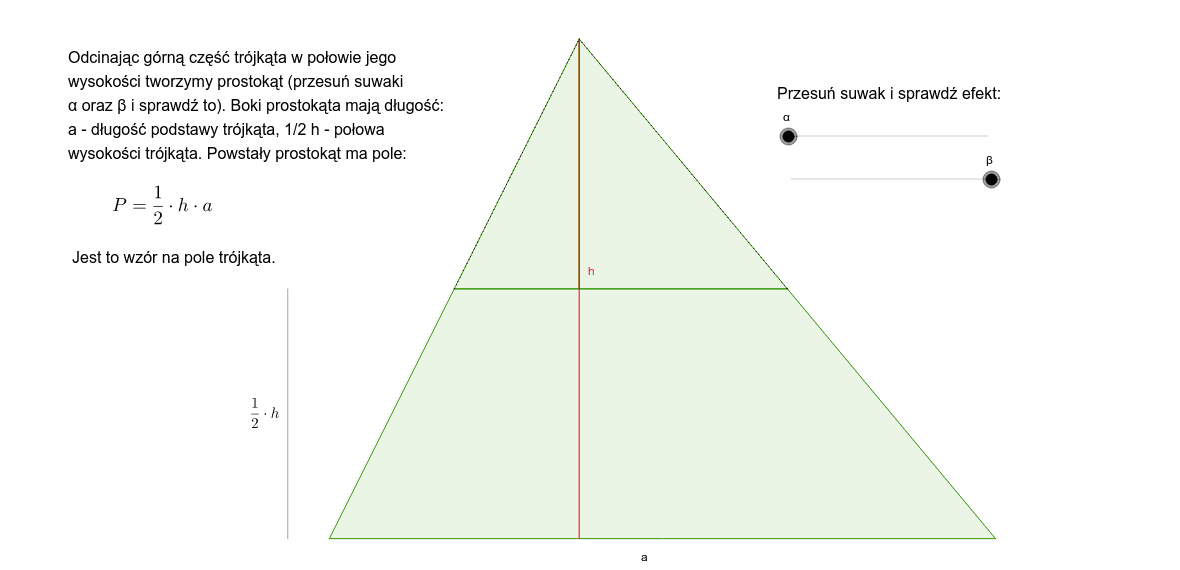 Wyjaśnienie wzoru na pole powierzchni trójkąta – GeoGebra