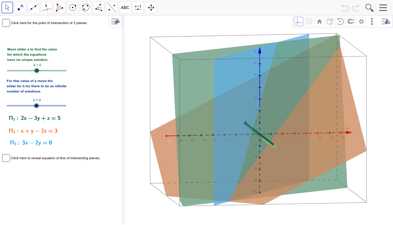 The Intersection Of Three Planes Geogebra