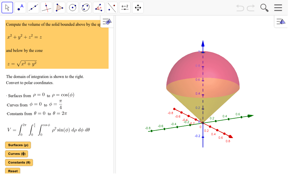 Triple Integral Spherical Coordinates GeoGebra