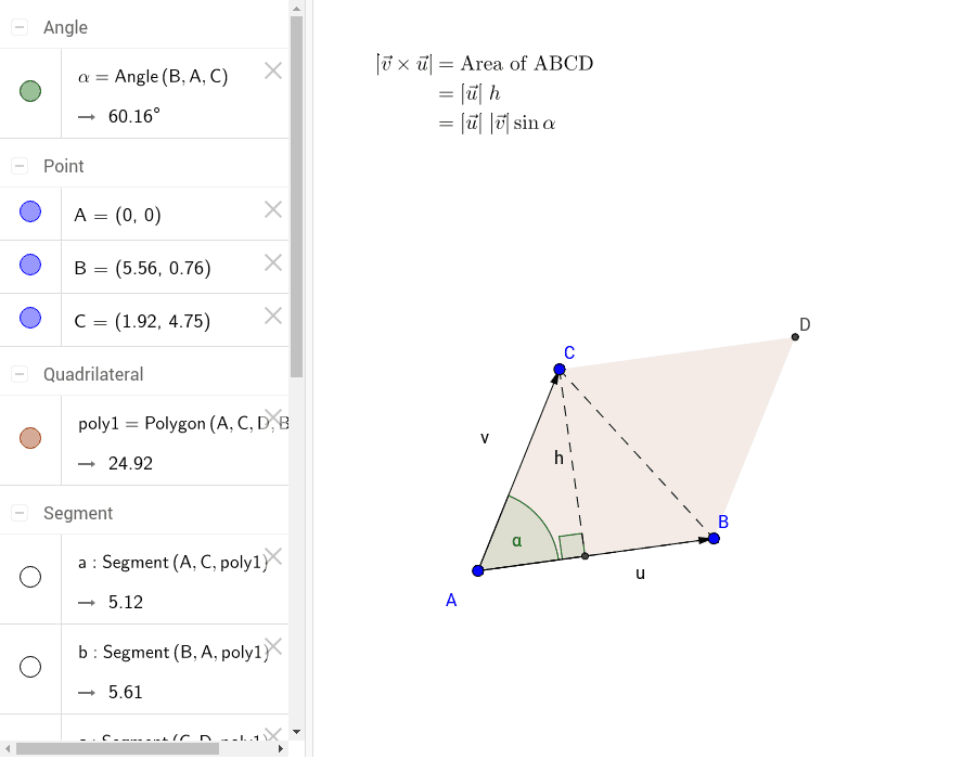 Cross Product Magnitude as Area of Parallelogram – GeoGebra