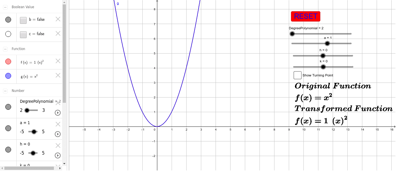 Turning Point Form of Quadratic and Cubic – GeoGebra