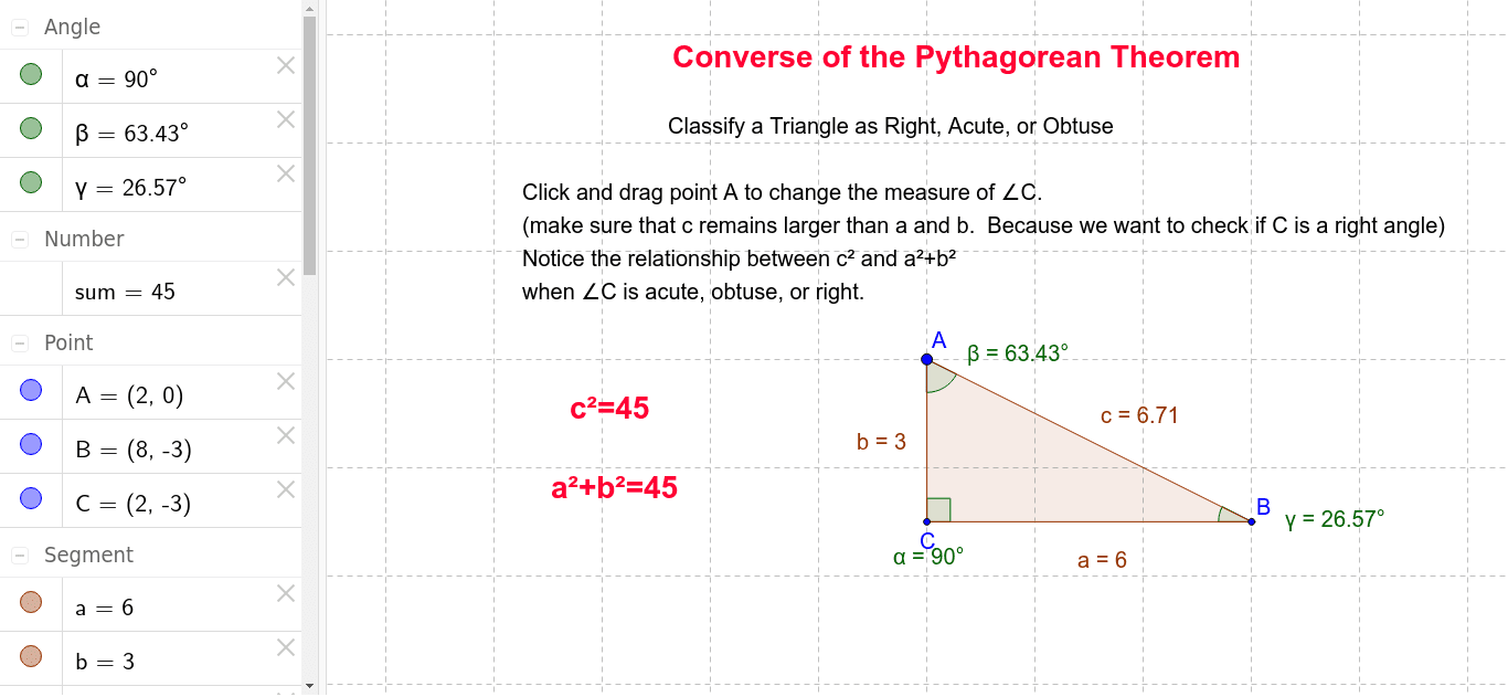 Converse of Pythagorean Theorem – GeoGebra