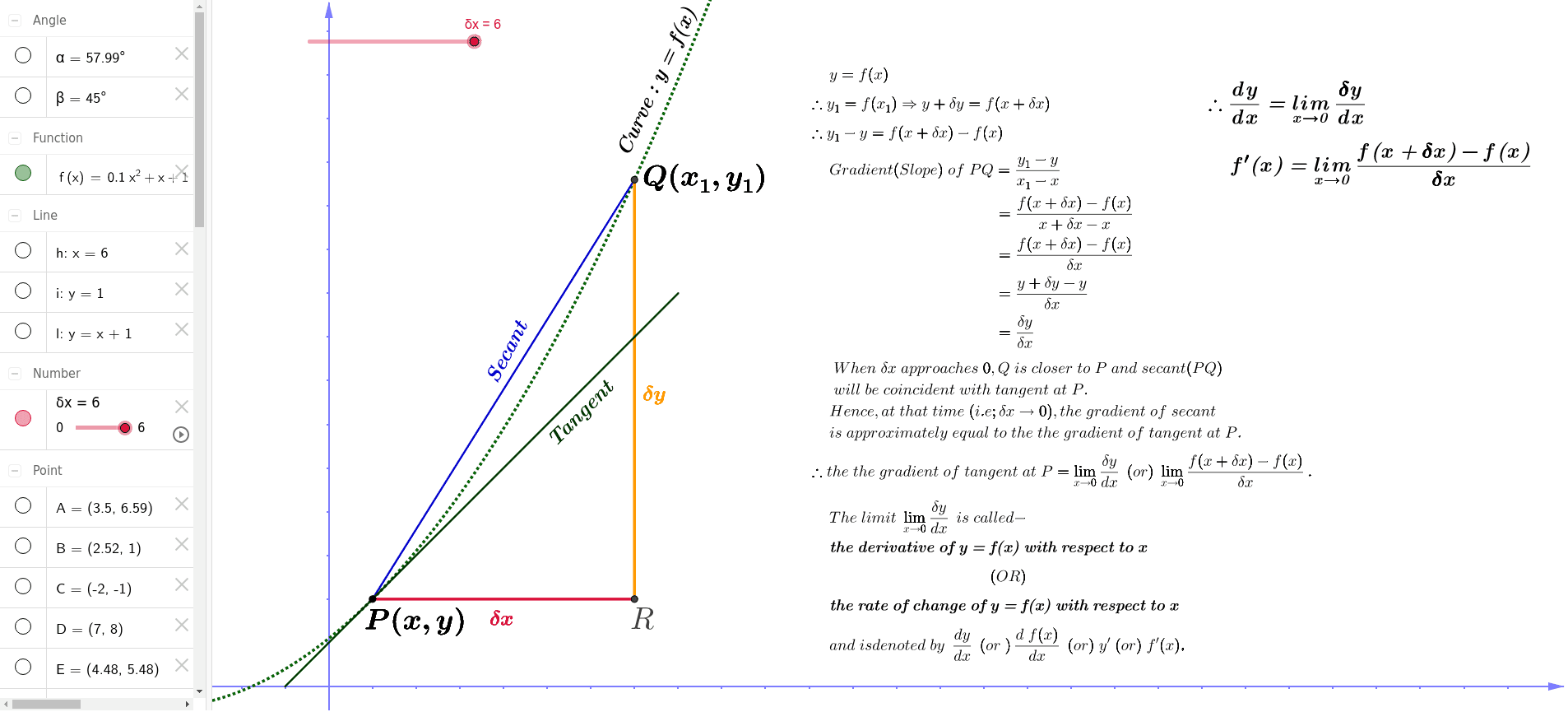 Differentiation from the first principles – GeoGebra