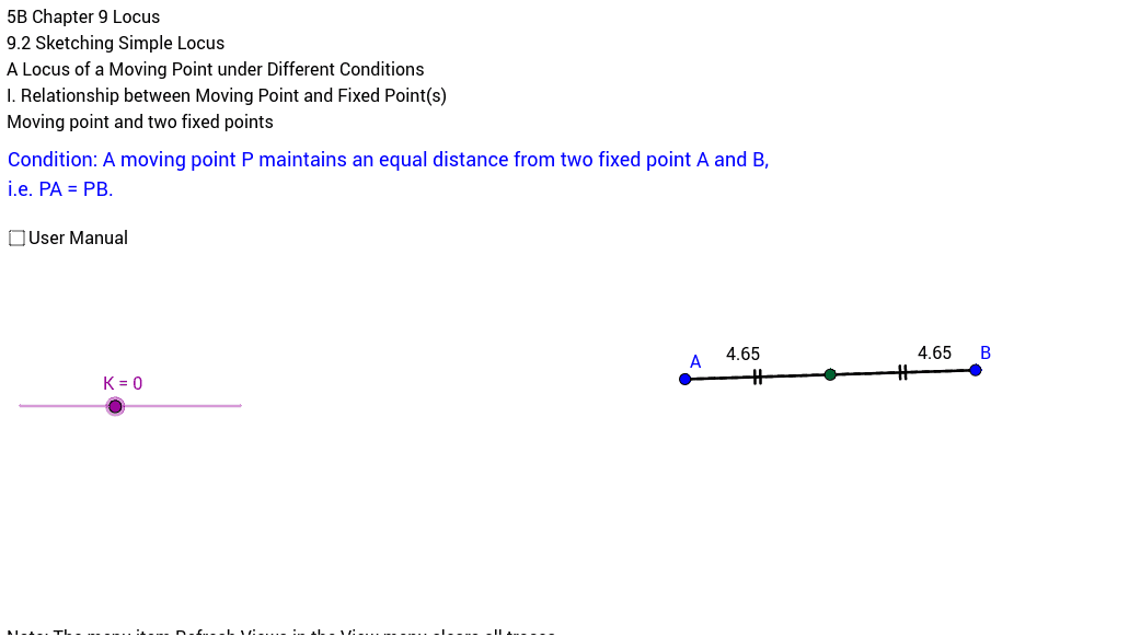 Locus of a moving point and two fixed points – GeoGebra