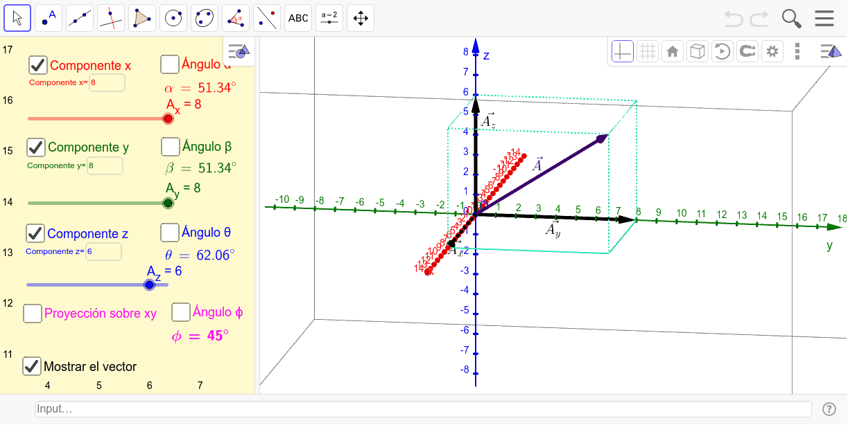Vectores en 3D y sus cosenos directores – GeoGebra