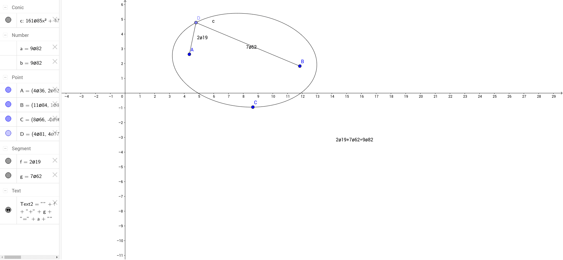 Spur und dynamischer Text – GeoGebra