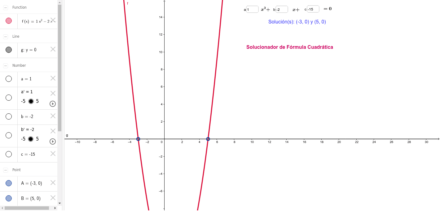 FORMÚLA GENERAL PARA ECUACIONES CUADRÁTICAS – GeoGebra