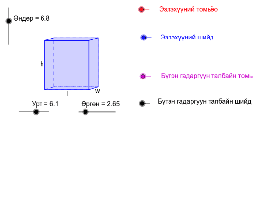 Эзлэхүүн ба гадаргуун талбай Geogebra