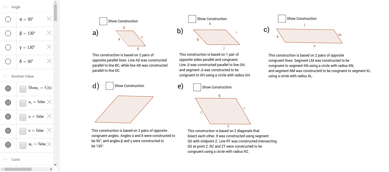 Project 1: Constructing Parallelograms – GeoGebra
