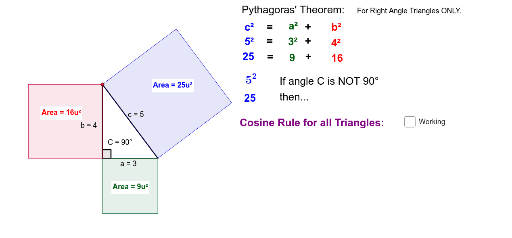 Cosine rule & Pythagoras' Theorem – GeoGebra