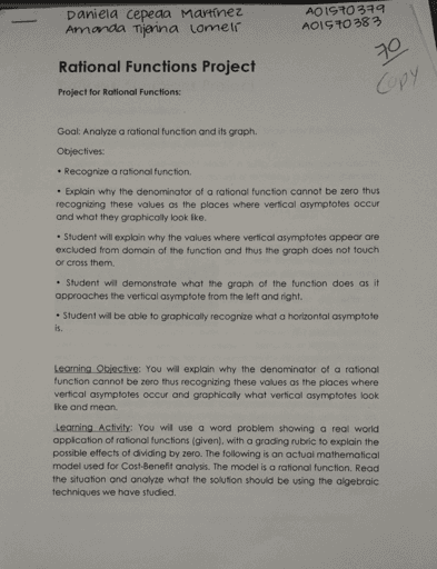 Rational Functions Project – GeoGebra