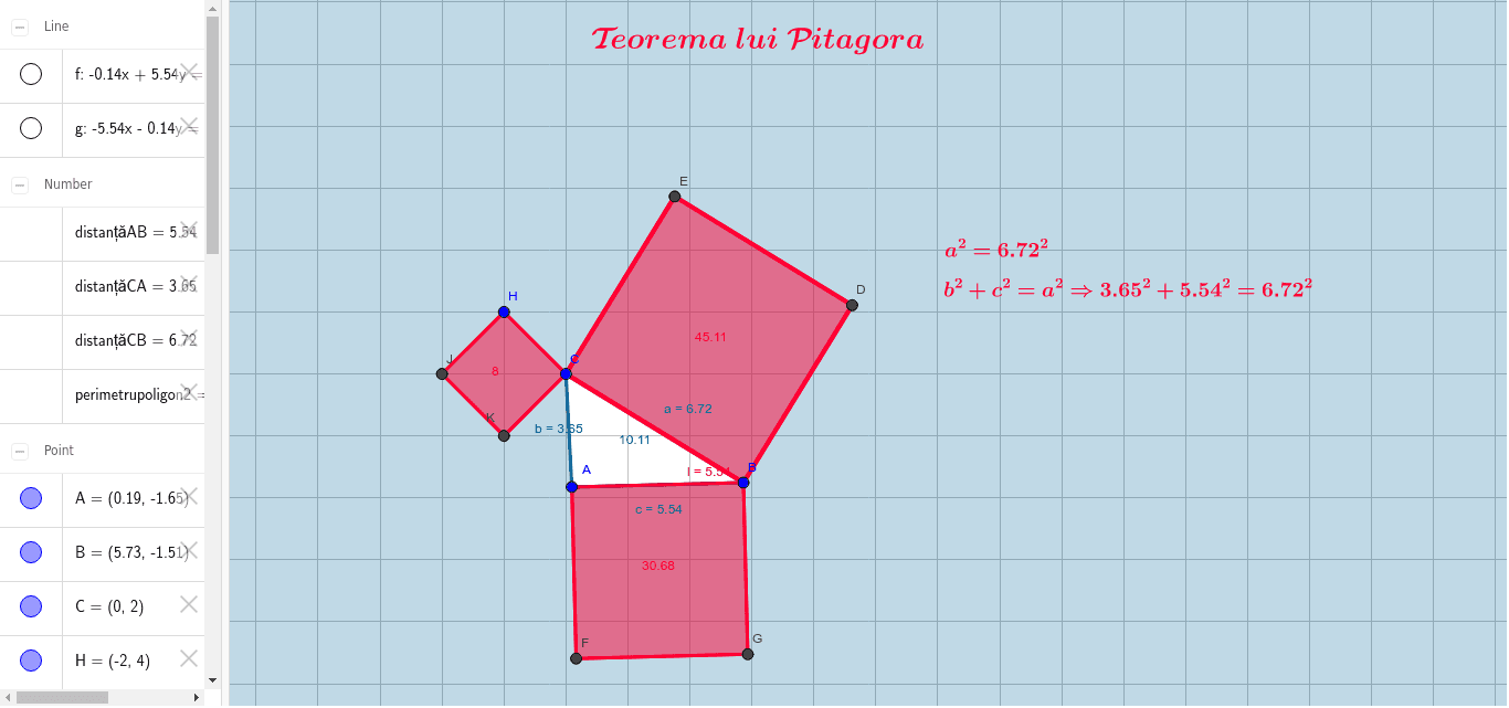 Teorema lui Pitagora - fișă interactivă – GeoGebra