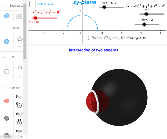 curve of two spheres Intersection – GeoGebra