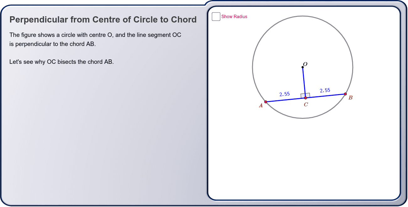 Perpendicular from Centre of Circle to Chord (Teacher) – GeoGebra