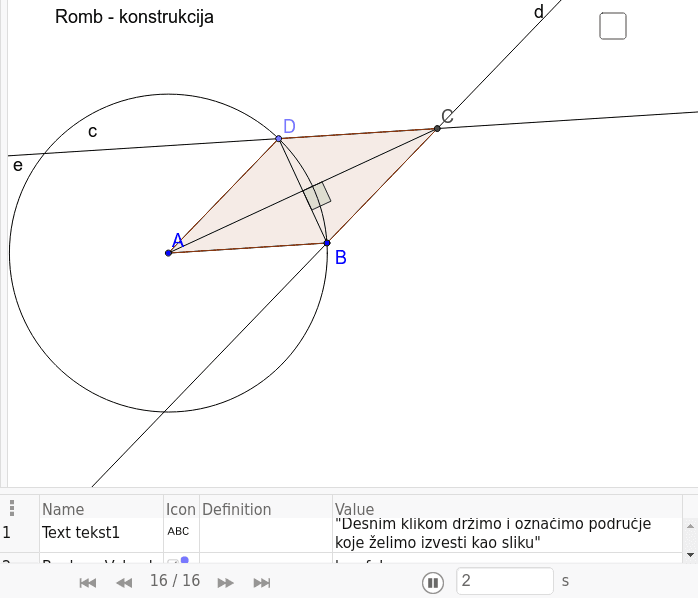 Mala škola GeoGebre - konstrukcija romba – GeoGebra
