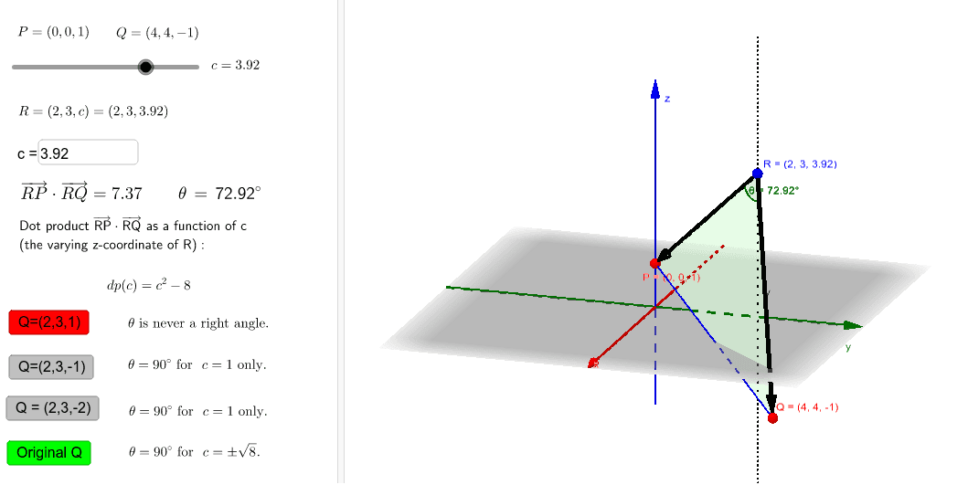 Application of dot product to a geometrical problem – GeoGebra
