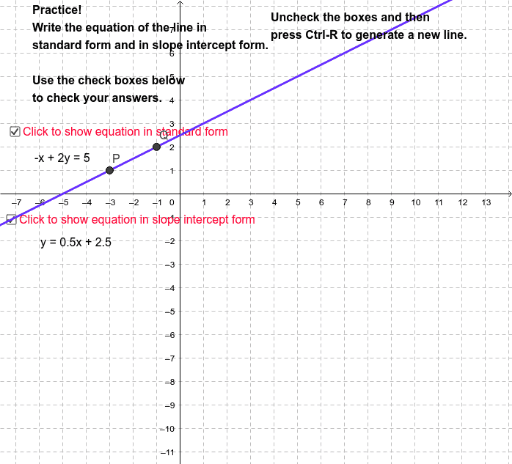 Write Equations in Standard and Y-Intercept Form – GeoGebra