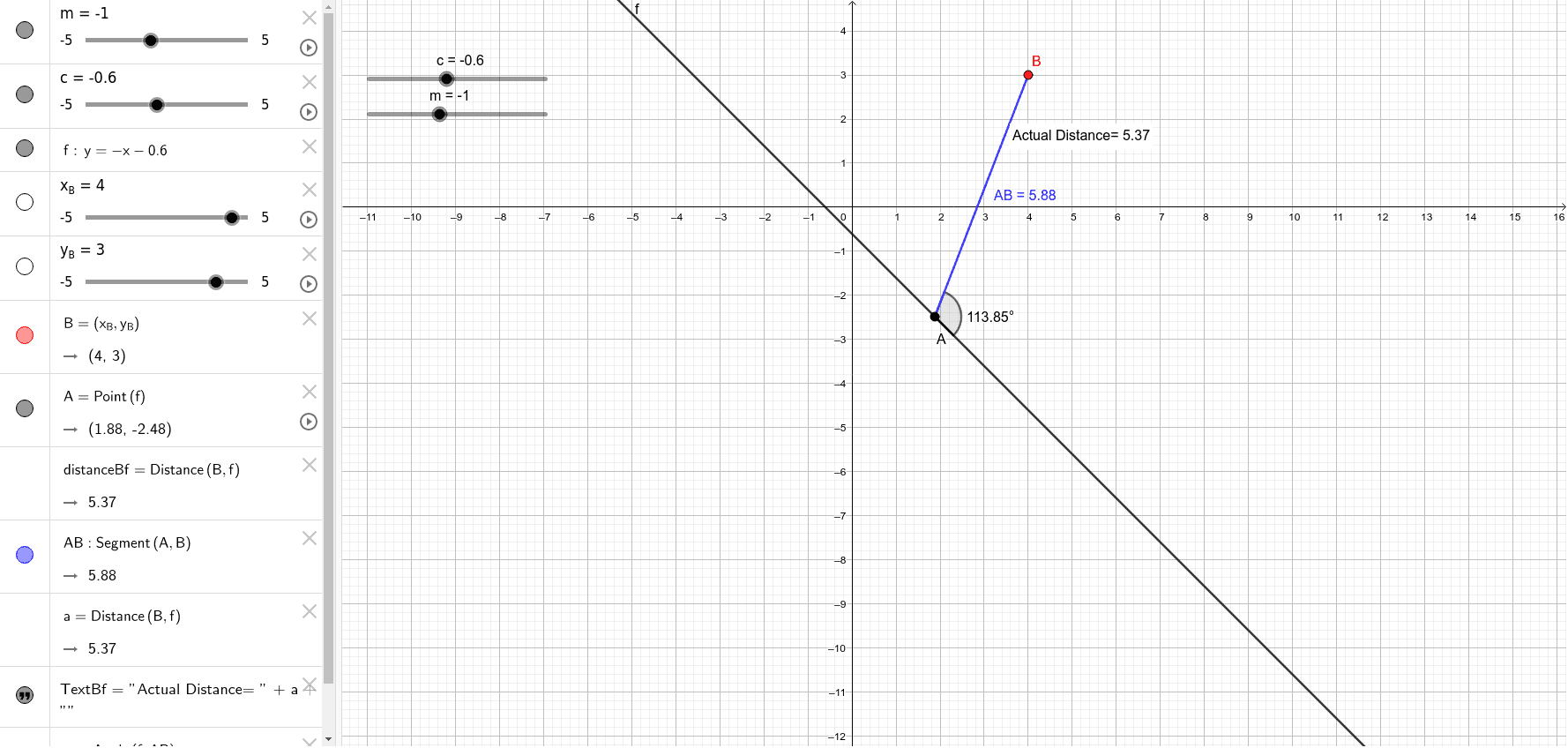 Distance between a point and a line – GeoGebra