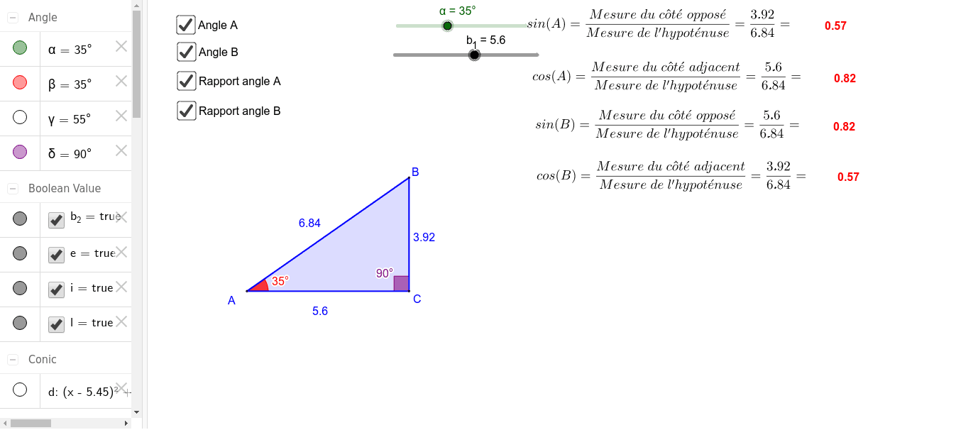 Rapports trigonométriques dans un triangle rectangle – GeoGebra